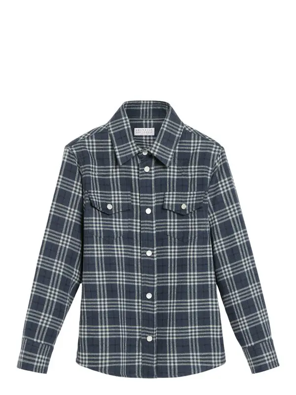 Brunello Cucinelli Cotton And Lyocell Tartan Flannel Western Shirt - Denim