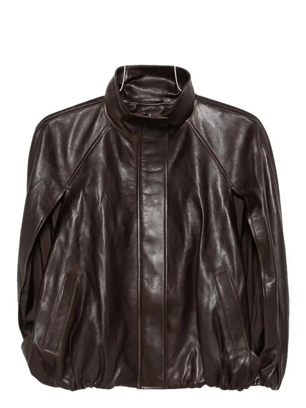 Simkhai Leather Cape Jacket - Dark Brown