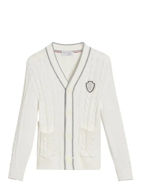 Brunello Cucinelli Cotton Cable Knit Cardigan With Logo - Panama