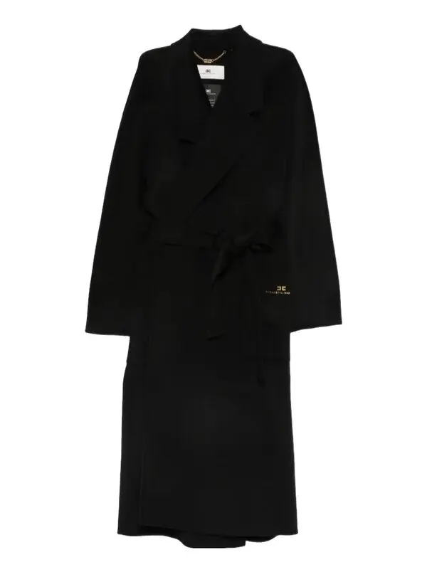 Elisabetta Franchi Belted Logo-plaque Coat - Black