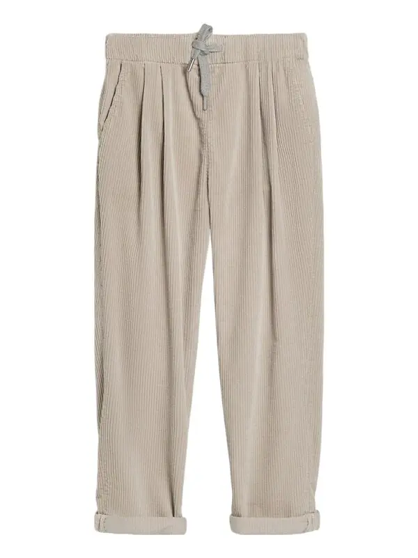 Brunello Cucinelli Garment-dyed Trousers In Cotton Corduroy With Drawstring And Double Pleats - Beige