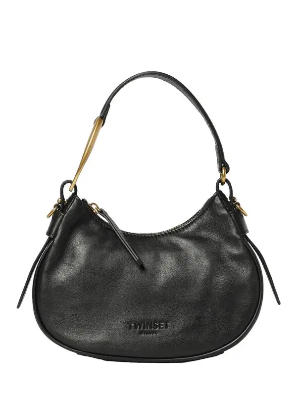 TWINSET Leather Hobo Bag With Tassels And Metal Ring - Black