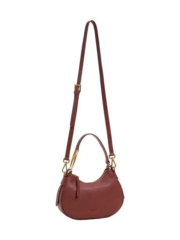 TWINSET Leather Hobo Bag With Tassels And Metal Ring - Cherry