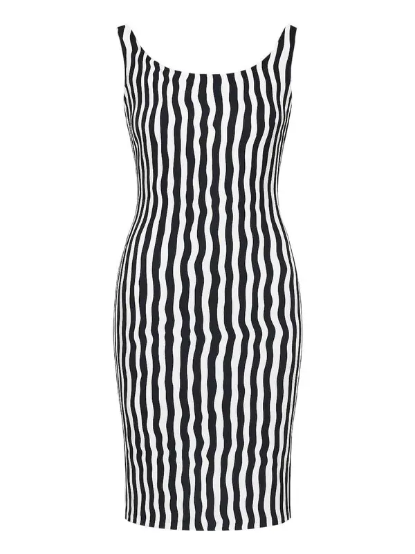 CONQUISTA Dark Navy & White Wavy Stripe Bodycon Dress In Jersey - Blue