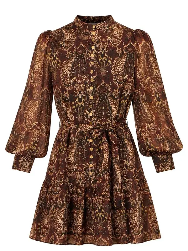 YUMI Paisley Long Sleeve Shirt Dress - Brown