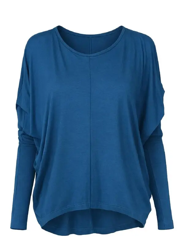 CONQUISTA Draped Batwing Long Sleeve Top - Blue