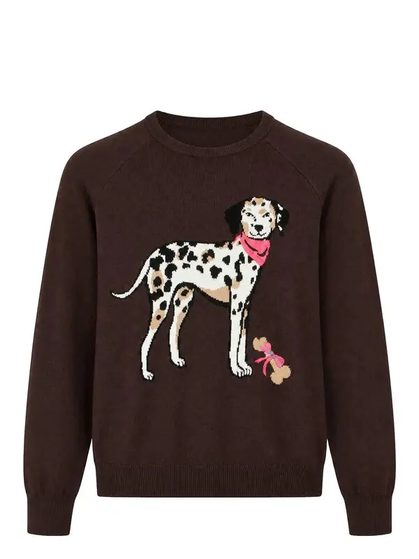 YUMI Dalmatian Intarsia Relaxed Jumper - Brown