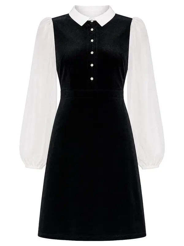 YUMI Velvet Mini Dress With Contrast Sleeves - Black