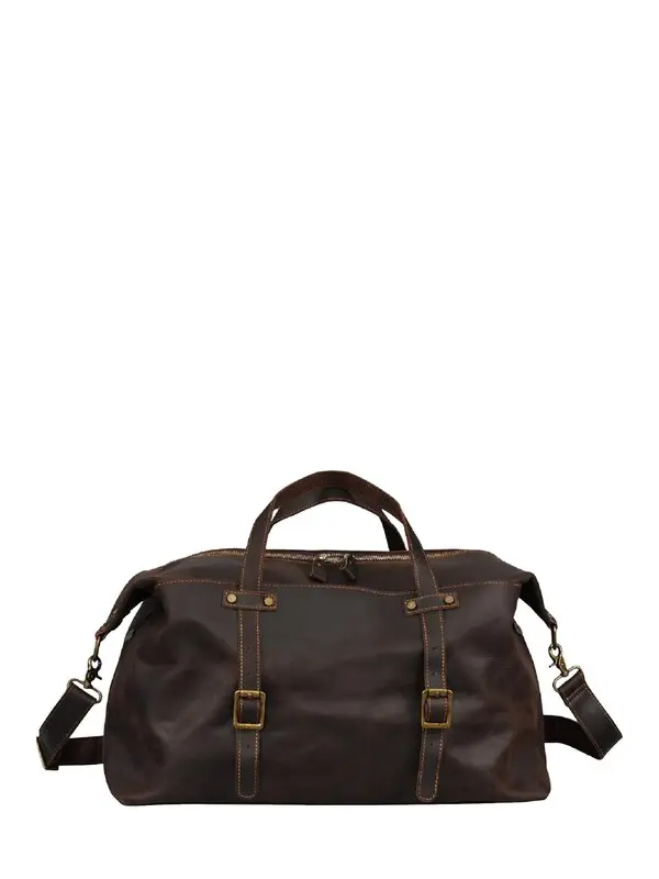 TOURI Large Leather Weekender - Brown