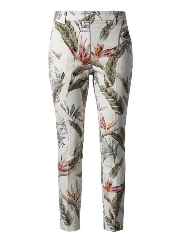 AYA DESIGN Classic Print Trousers Botanical - White