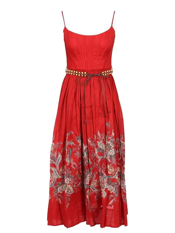 Zimmermann Rhiannon Corset Midi Dress - Red