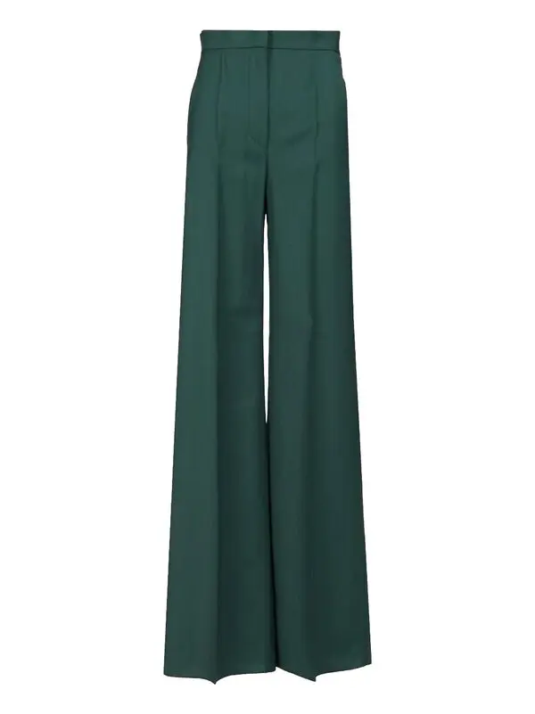 Max Mara Wool Wide Leg Trousers - Green