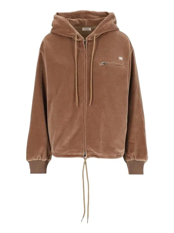 Celine Velvet Jersey Hoodie - Cream