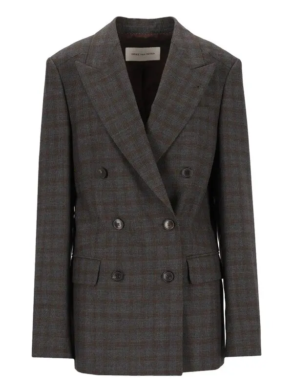 Dries Van Noten Barrysta Checked Double-breasted Wool Blazer - Brown