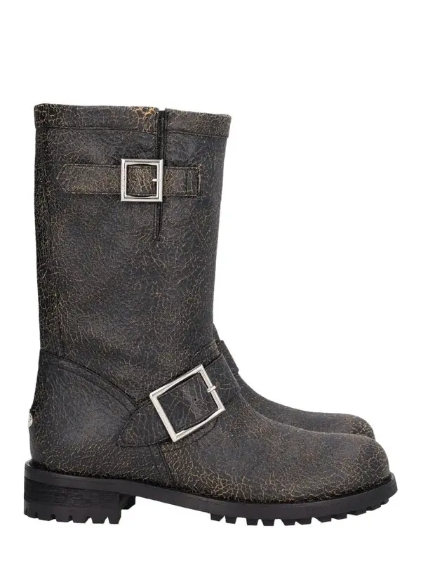 JIMMY CHOO Leather Biker Boots - Black