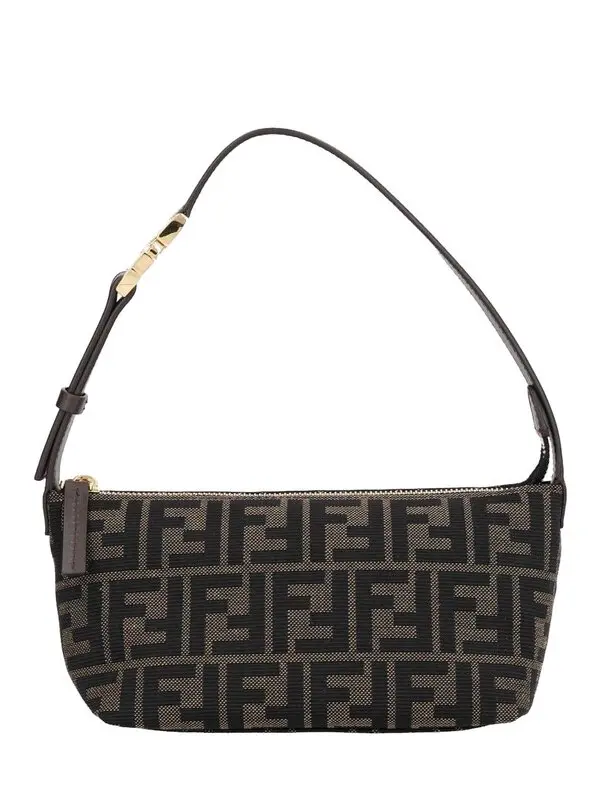 Fendi Small Vanity Pouch In Jacquard Fabric With Ff Buckle - Brown