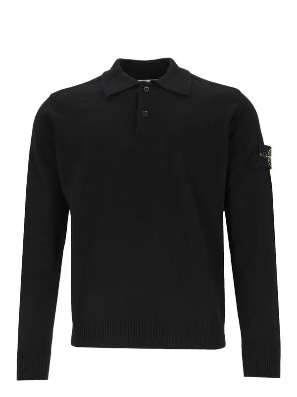 Stone Island Geelong Lightweight Wool Polo Sweater - Black