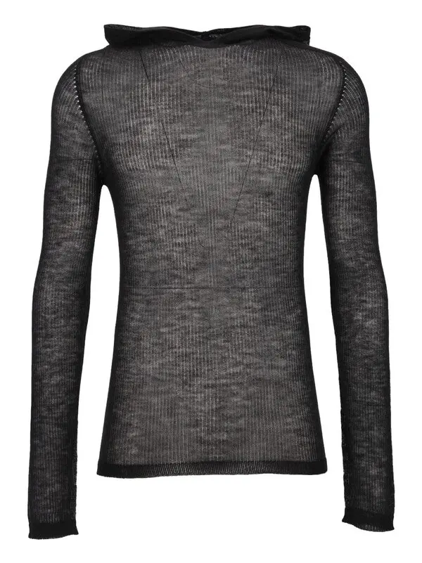 Rick Owens Ribbed Cashmere Hooded Pullover - Black