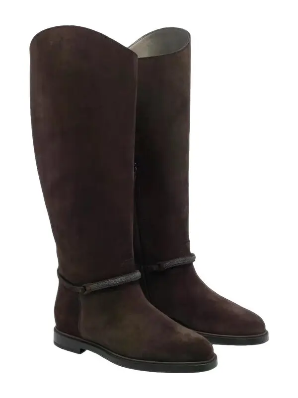 Brunello Cucinelli Monili-embellished Suede Boots - Brown