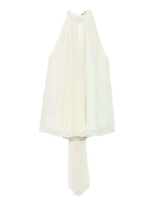 ROTATE BY BIRGER CHRISTENSEN Pleated Halterneck Top - Neutrals