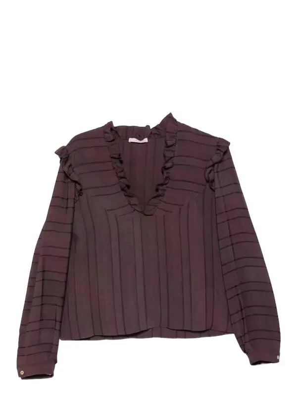 KRISTINA TI Ruffled Striped Blouse - Brown