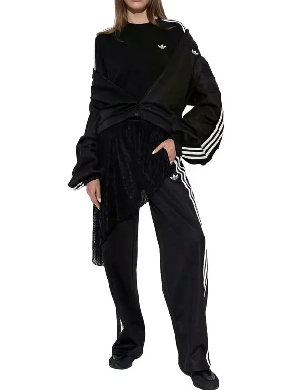 Adidas Logo-embroidered Lace-trim Zip-up Sweatshirt - Black