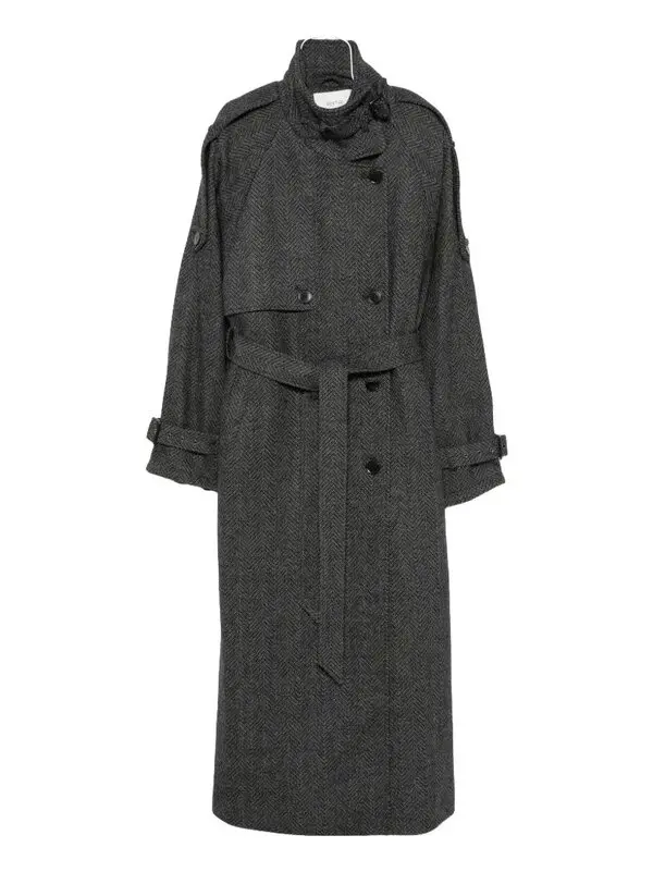 GESTUZ Herringbone Belted Coat - Grey