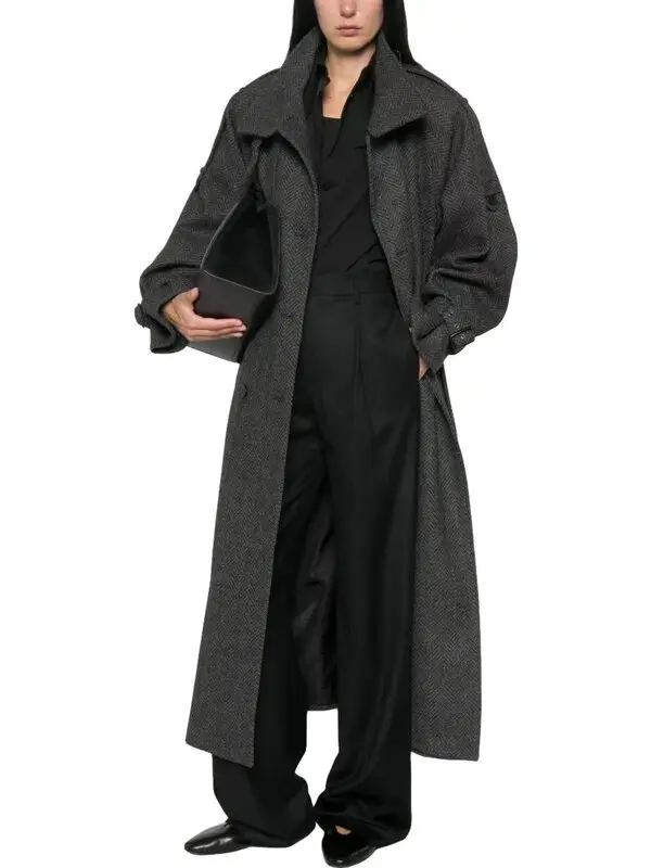 GESTUZ Herringbone Belted Coat - Grey