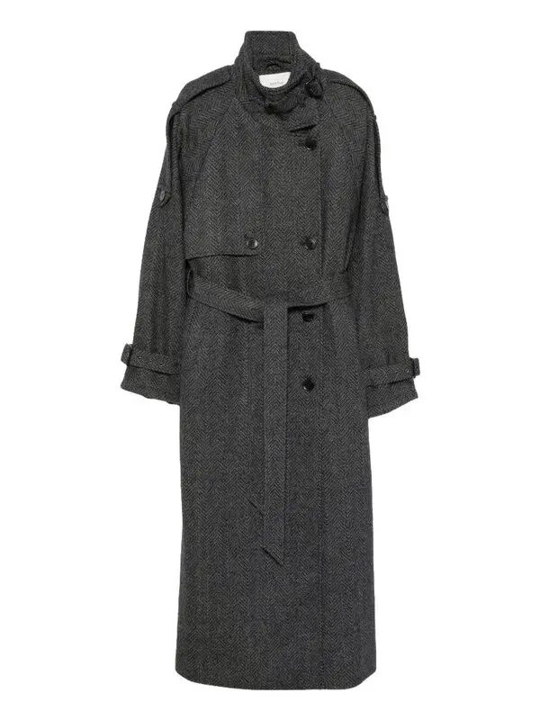 GESTUZ Herringbone Belted Coat - Grey