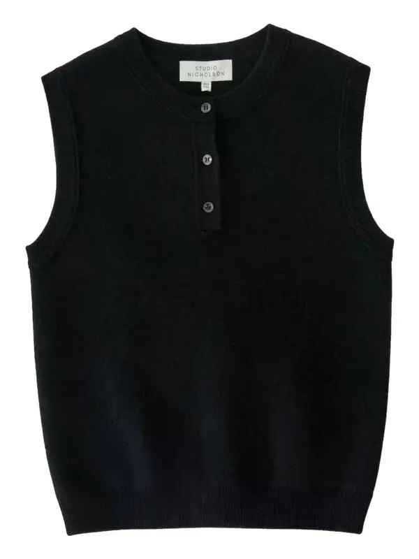 Studio Nicholson Aurel Half-placket Vest - Black