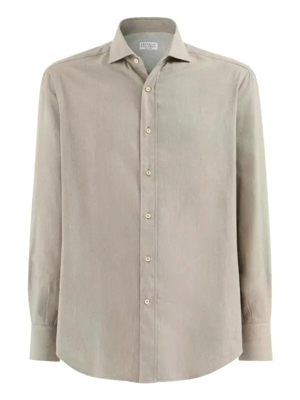 Brunello Cucinelli Stretch Cotton Chevron Flannel Shirt With Spread Collar - Neutrals