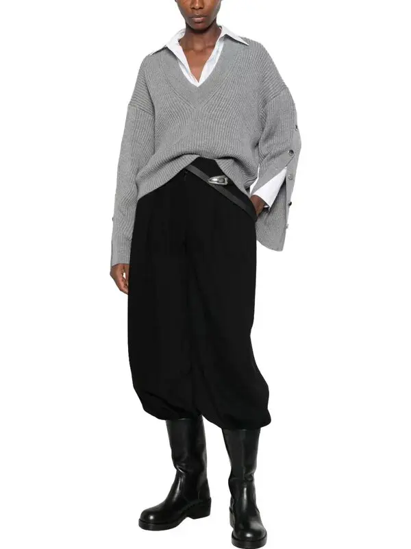 Sportmax Ribbed-knit Buttoned-sleeves Sweater - Grey