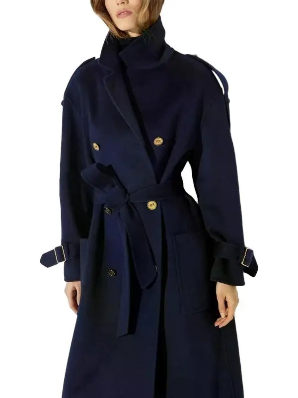 Elisabetta Franchi Wool Double-breasted Belted Coat - Blue