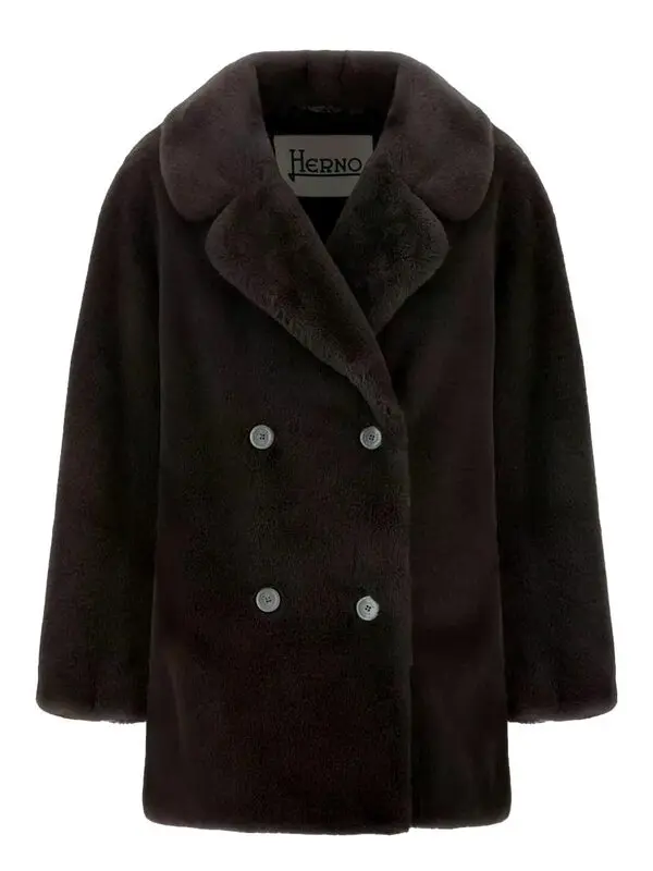 Herno Double-breasted Faux-fur Peacoat - Brown