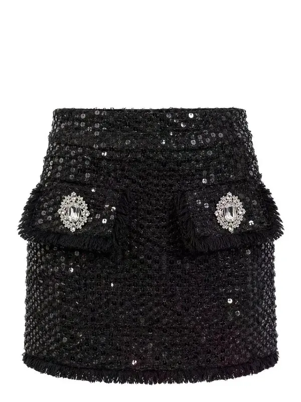 Philipp Plein Tweed Mini Skirt Paillettes-embellished - Black