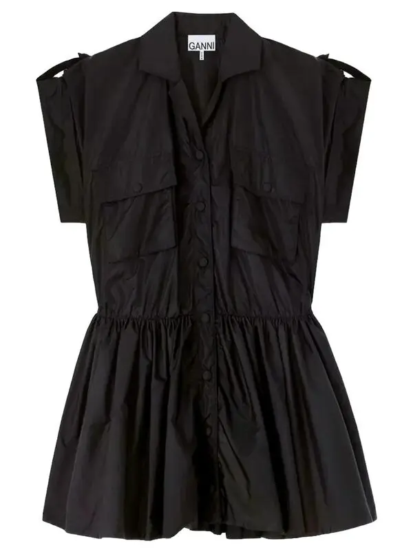 GANNI Nylon Shirt Dress - Black