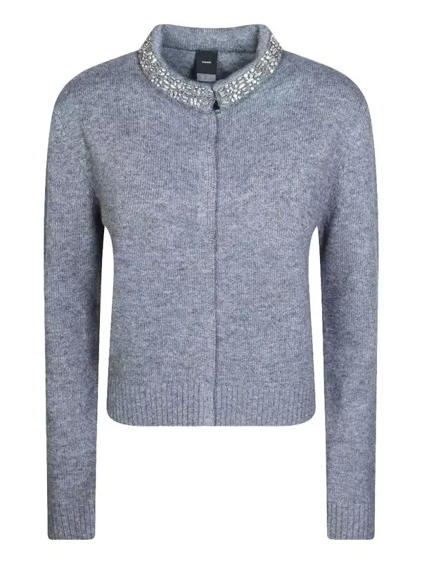 Pinko Crystal-embellished Wool-blend Cardigan - Grey