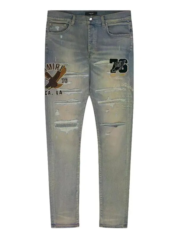 Amiri Varsity Eagle Logo-patch Jeans - Blue