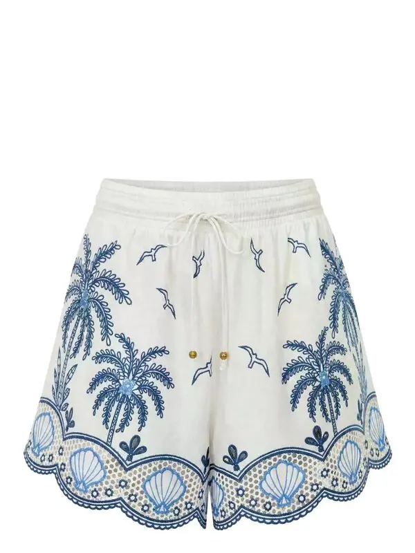 Farm Rio Embroidered Scalloped Shorts - White