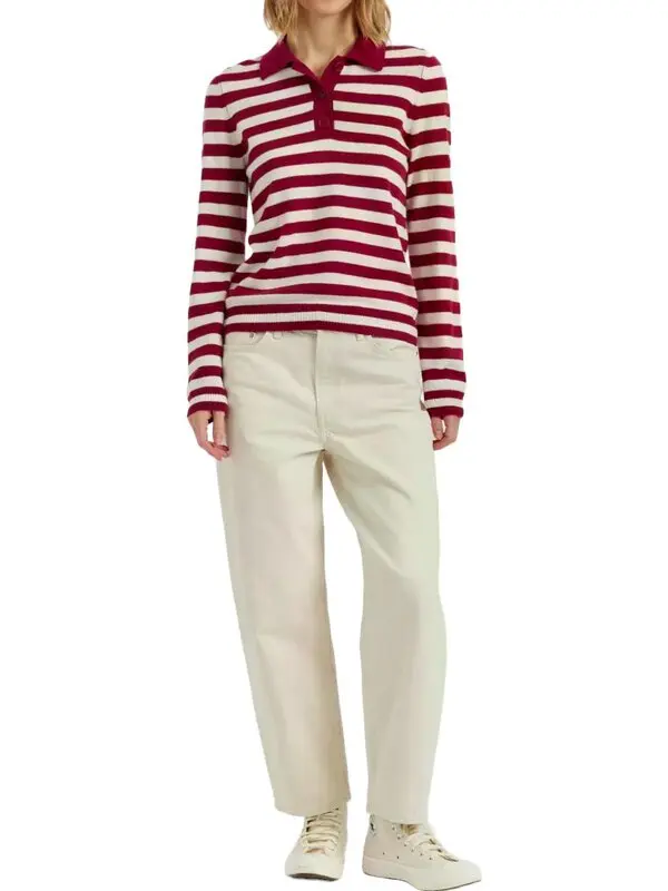 Chinti & Parker Stripe-pattern Collared Sweater - Red