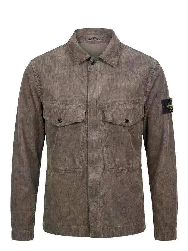 Stone Island Corduroy Terra-effect Regular-fit Zip-up Overshirt With Chest Pockets - Brown