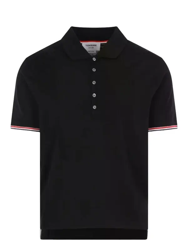 Thom Browne Tricolour-trim Wool Polo Shirt - Black
