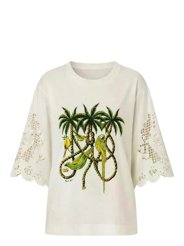 Farm Rio Ropes And Birds Richelieu Embroidered T-shirt - Neutrals