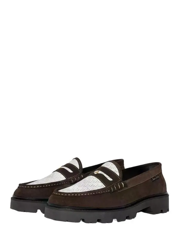 Manière De Voir Diego In /white Suede & Crochet Penny Loafers - Brown