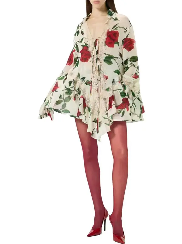 Blumarine Lace-trim Floral-print Shirt - Neutrals