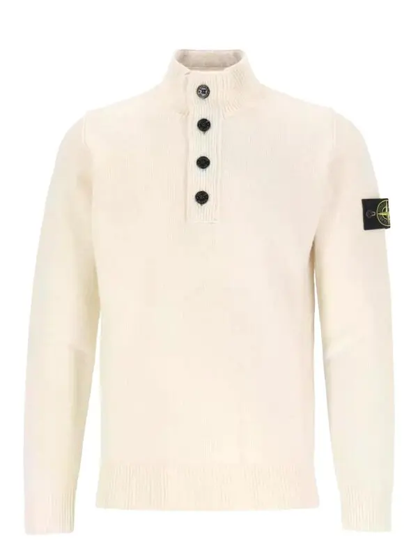 Stone Island 5100040 Lambswool Regular-fit Half-zip Jumper With Button Placket - Neutrals