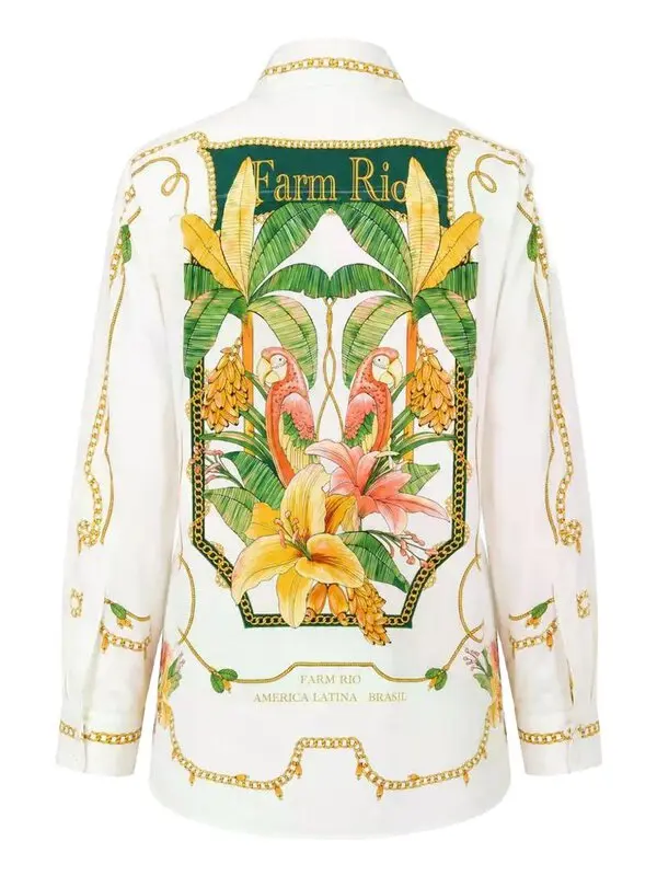 Farm Rio Tropical Royalty-print Long-sleeve Shirt - White