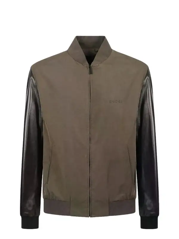 Gucci Logo-embroidered Contrast-sleeve Bomber Jacket - Brown