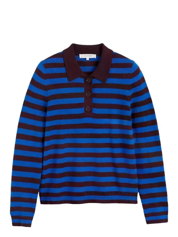 Chinti & Parker Striped Collared Sweater - Blue
