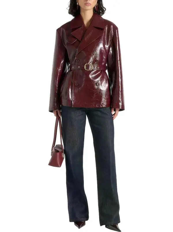 Manière De Voir Whitney In Wine Patent Belted Trench Jacket - Red